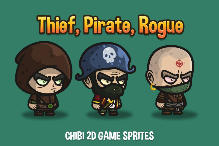 Thief, Pirate, Rogue Chibi 2D Game Sprites - CraftPix.net