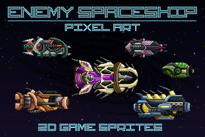 Free Pixel Art Enemy Spaceship 2D Sprites - CraftPix.net