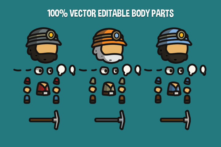Gold Miner Tiny Style 2D Character Sprites - CraftPix.net
