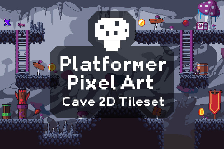 Platformer Pixel Art Cave 2D Tileset - CraftPix.net Platformer Pixel Art Cave 2D Tileset - CraftPix.net