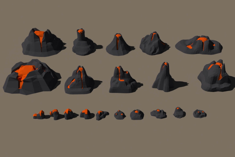 Volcano 3D Low Poly Models - CraftPix.net