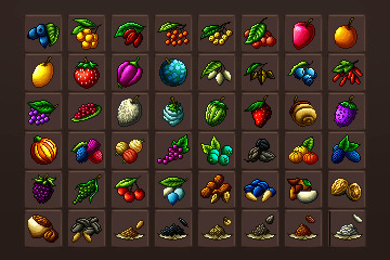 Berries and Nuts Pixel Art Icons - CraftPix.net
