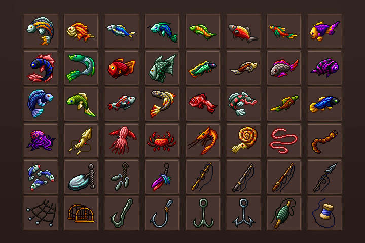 Fishing Game Icons Pixel Art - CraftPix.net