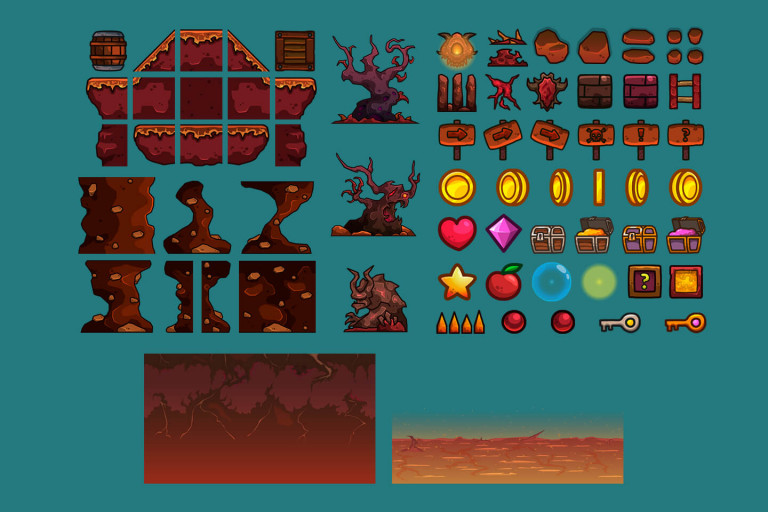 Inferno Cartoon 2D Platformer Tileset - CraftPix.net