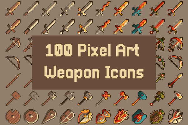 100 Pixel Art Weapon Icons - CraftPix.net