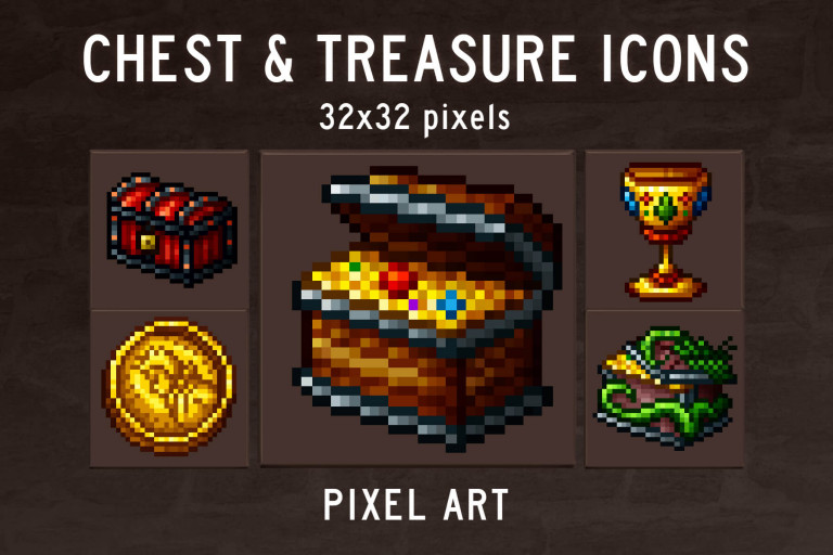 Chest and Treasure Pixel Art Game Icons - CraftPix.net