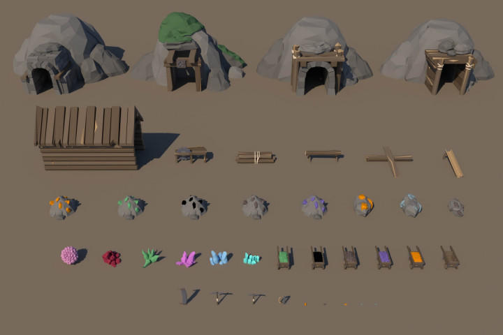 Mine 3D Low Poly Models Download - CraftPix.net