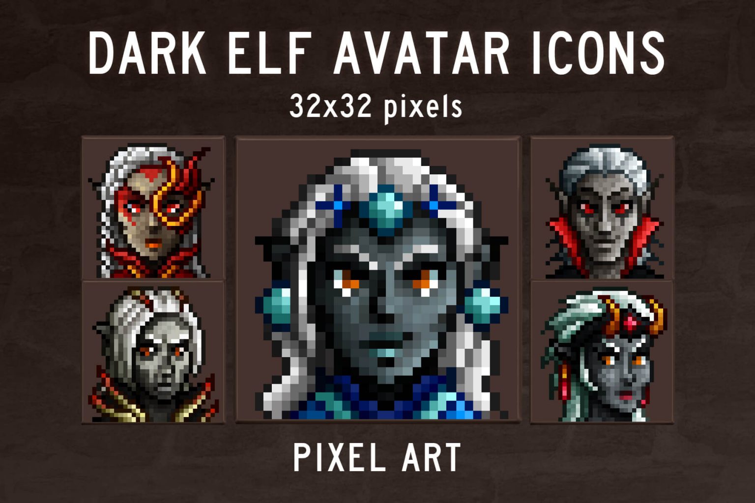 Dark Elf Avatar Icons Pixel Art Download - CraftPix.net