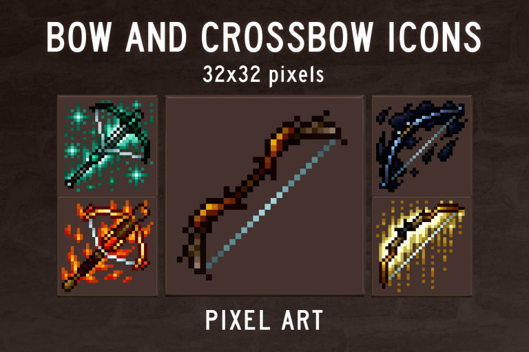 Free Bow and Crossbow Pixel Art Icons Download - CraftPix.net