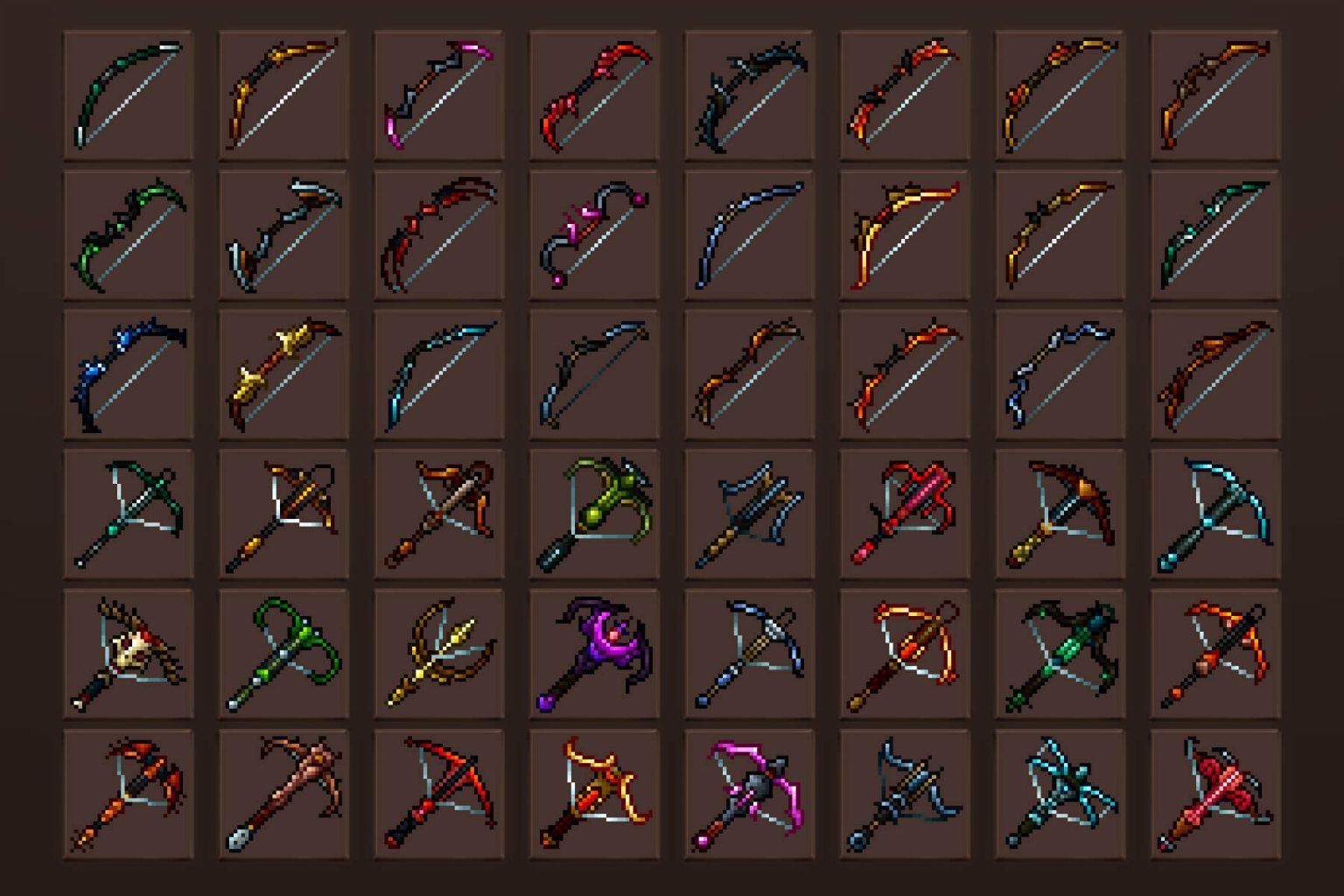 Free Bow and Crossbow Pixel Art Icons Download - CraftPix.net