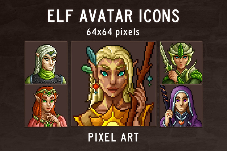 Elf Portrait Icons Pixel Art Download Pack - CraftPix.net