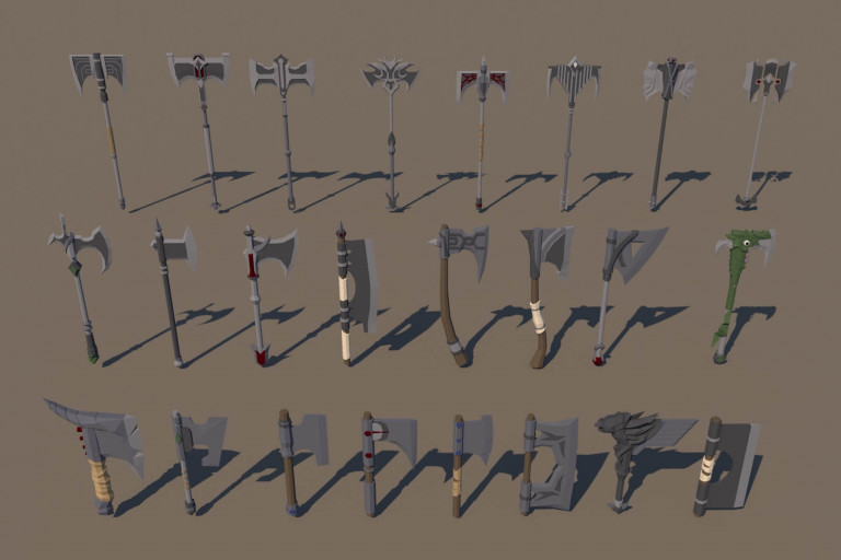 Poleaxe and Axe 3D Low Poly Models Pack 2 - CraftPix.net