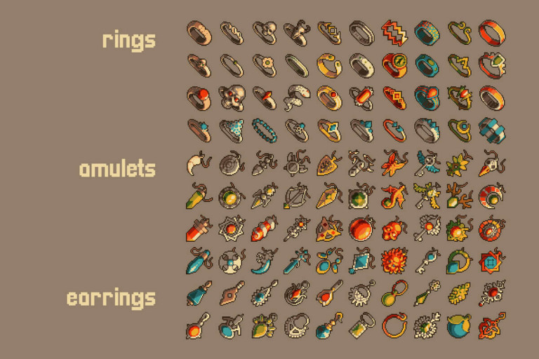 Ring Earring and Amulet Pixel Art Icons - CraftPix.net
