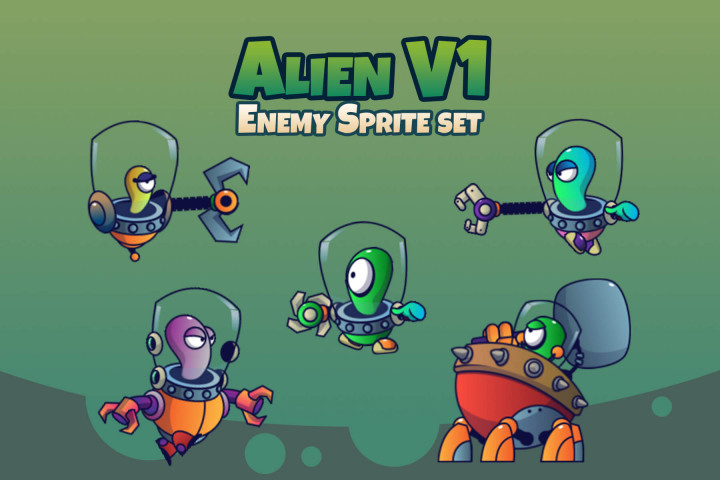 Alien V1 Enemy Sprite Set Download - CraftPix.net