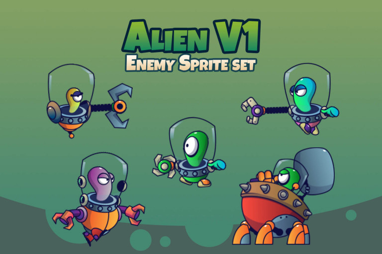 Alien V1 Enemy Sprite Set Download - CraftPix.net