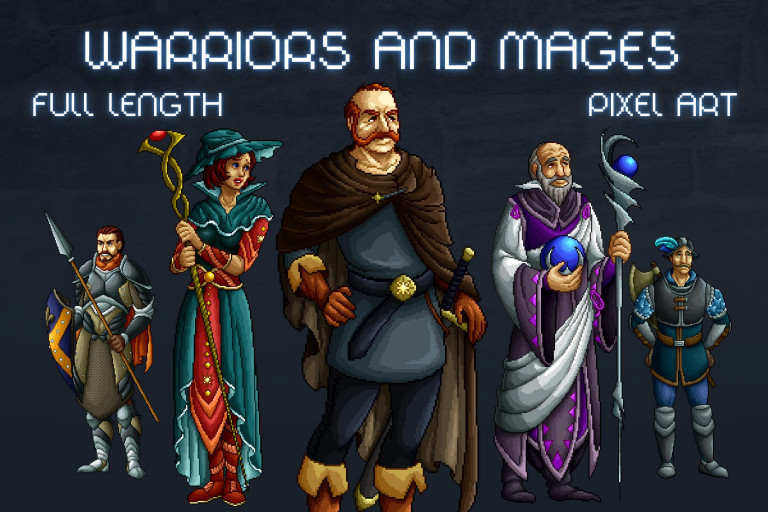 Warrior and Magician Pixel Art Character Pack - CraftPix.net