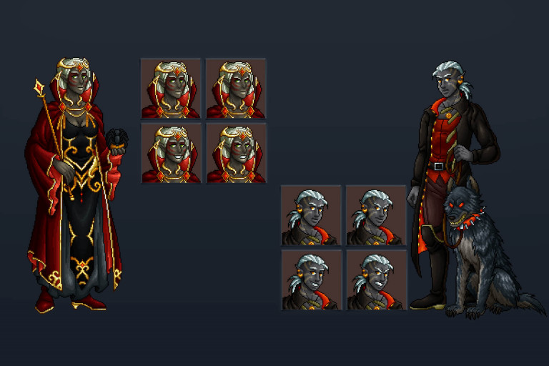 Dark Elf Characters Full Length Pixel Art - CraftPix.net