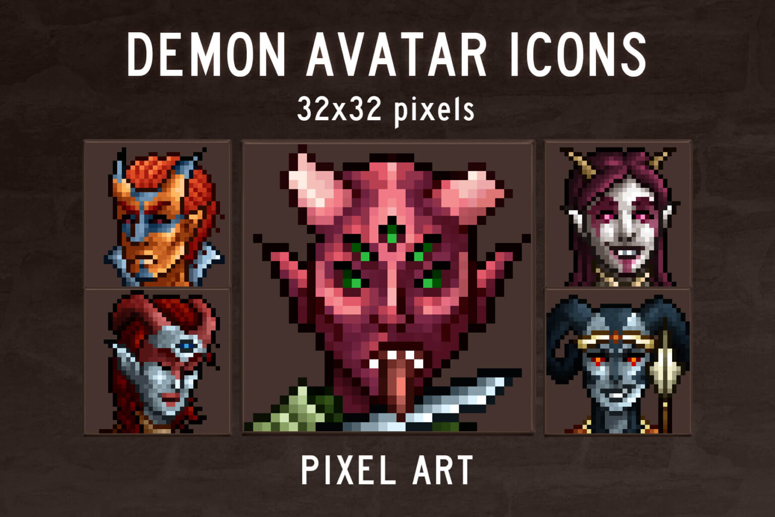 Demon Avatar 32x32 Icons Pixel Art Pack - CraftPix.net