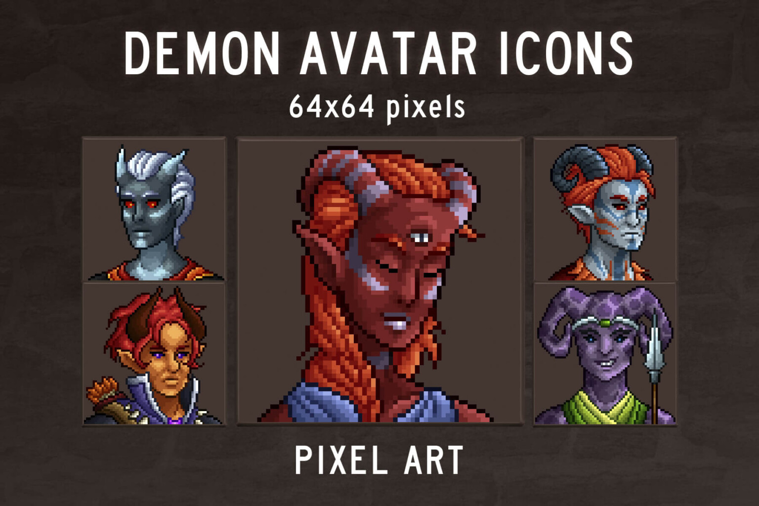Demon Avatar Icons Pixel Art 64x64 Download - CraftPix.net
