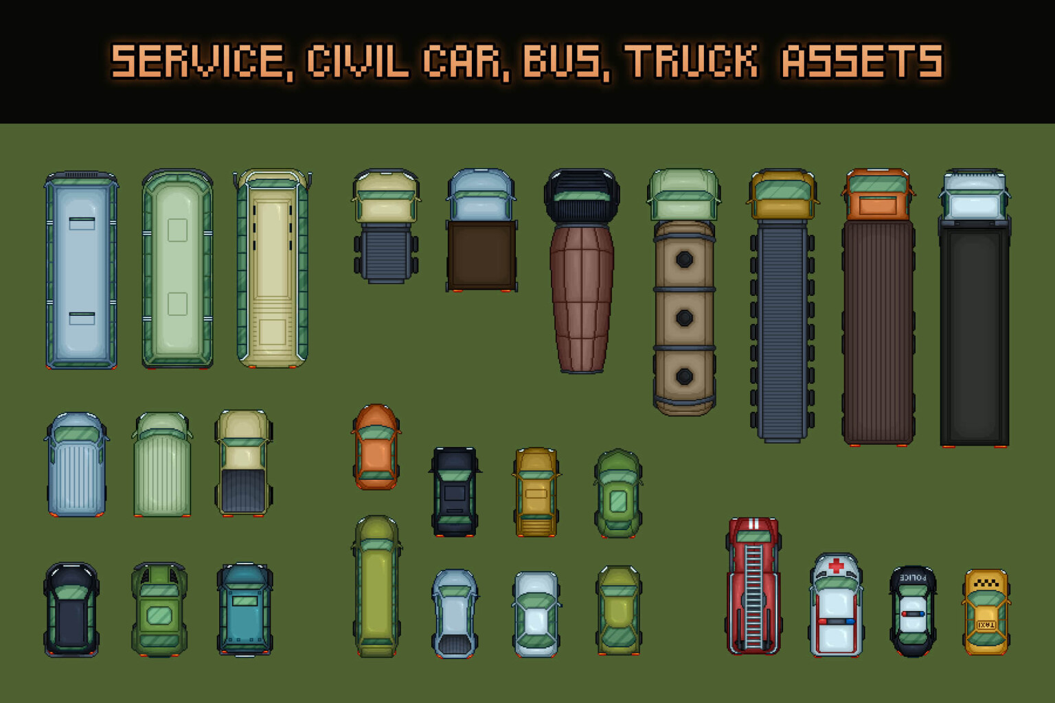 Top Down Trucks and Cars Pixel Art Asset Pack - CraftPix.net