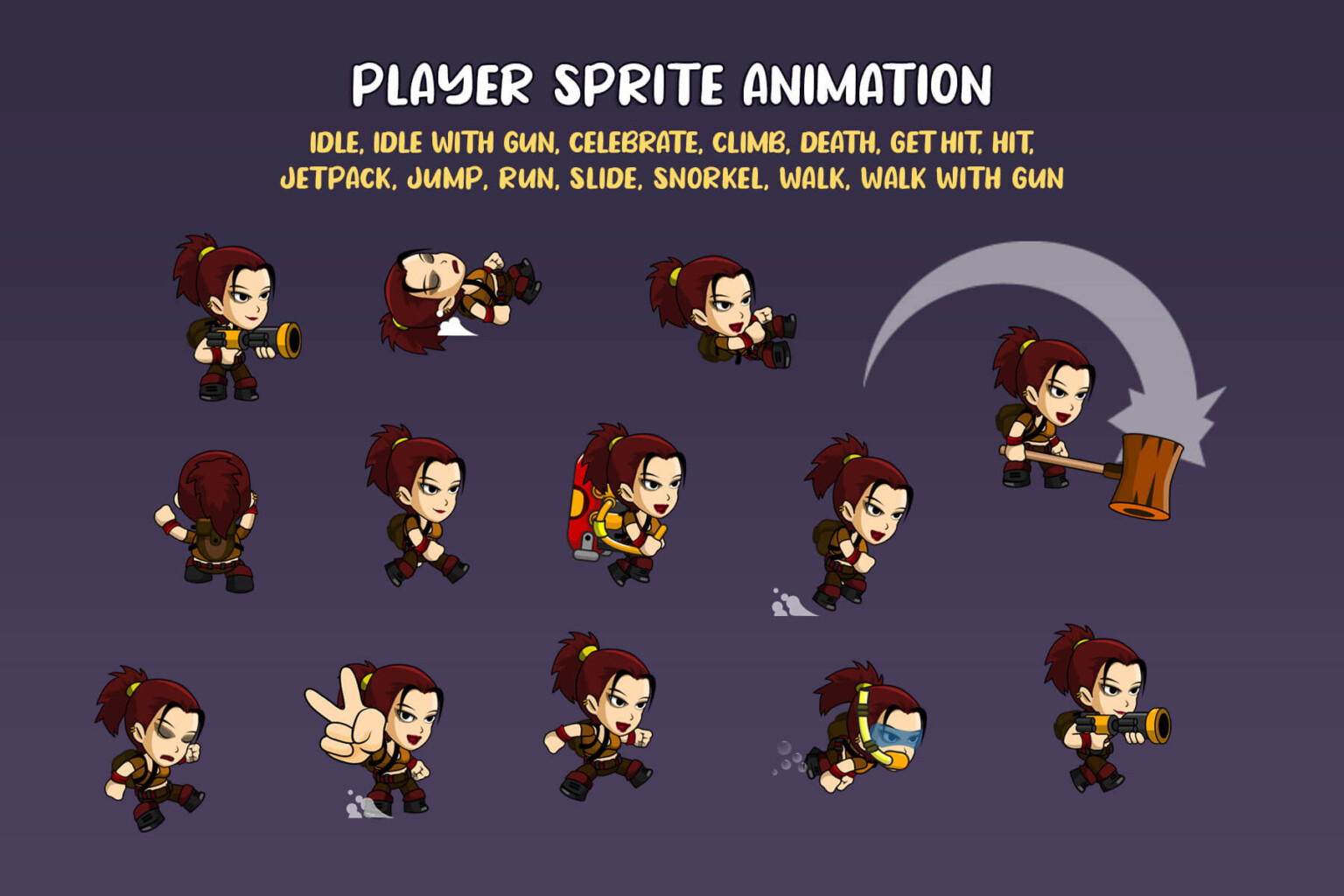 Female Main Character Sprites for Platformer - CraftPix.net