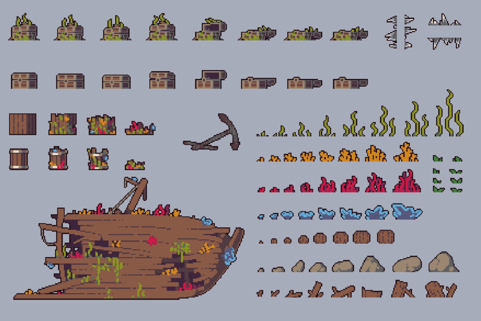 Water Pack Tileset for Platformer Pixel Art - CraftPix.net