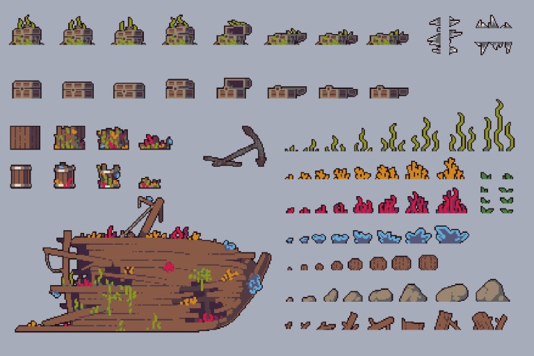 Water Pack Tileset for Platformer Pixel Art - CraftPix.net