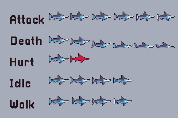 Octopus, Jellyfish, Shark and Turtle Free Sprite Pixel Art - CraftPix.net