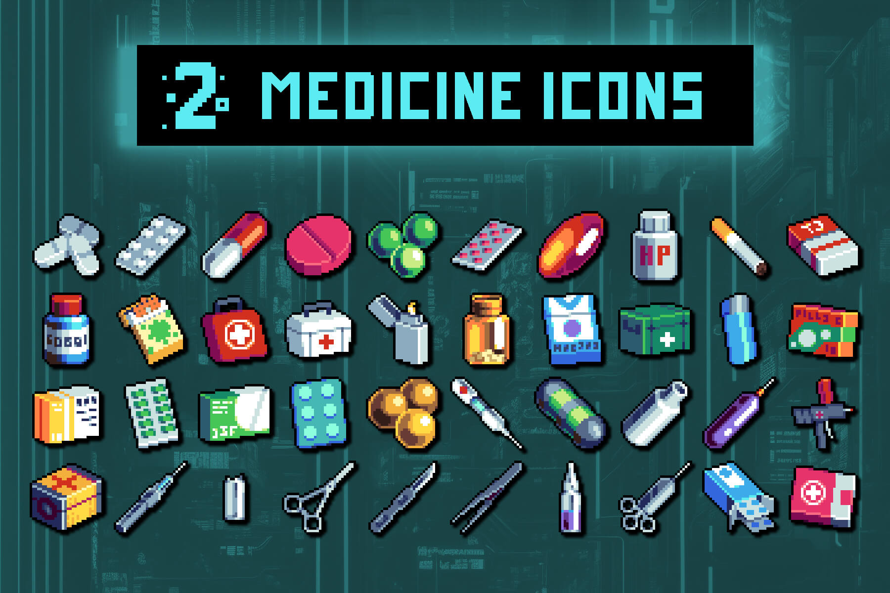 Medicine and Thematic Things Pixel Art 32x32 Icon Pack - CraftPix.net