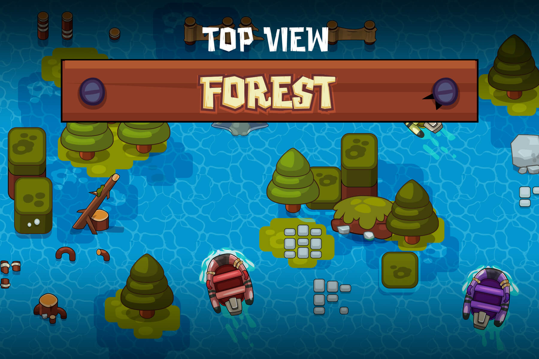 Top View Boat, Water and Land Asset Set - CraftPix.net