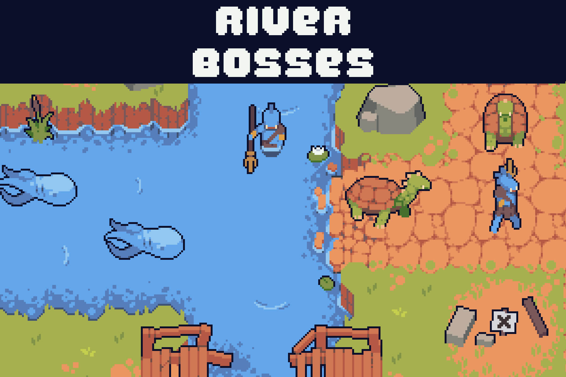 Top-Down River Bosses Tower Defense Pixel Art - CraftPix.net