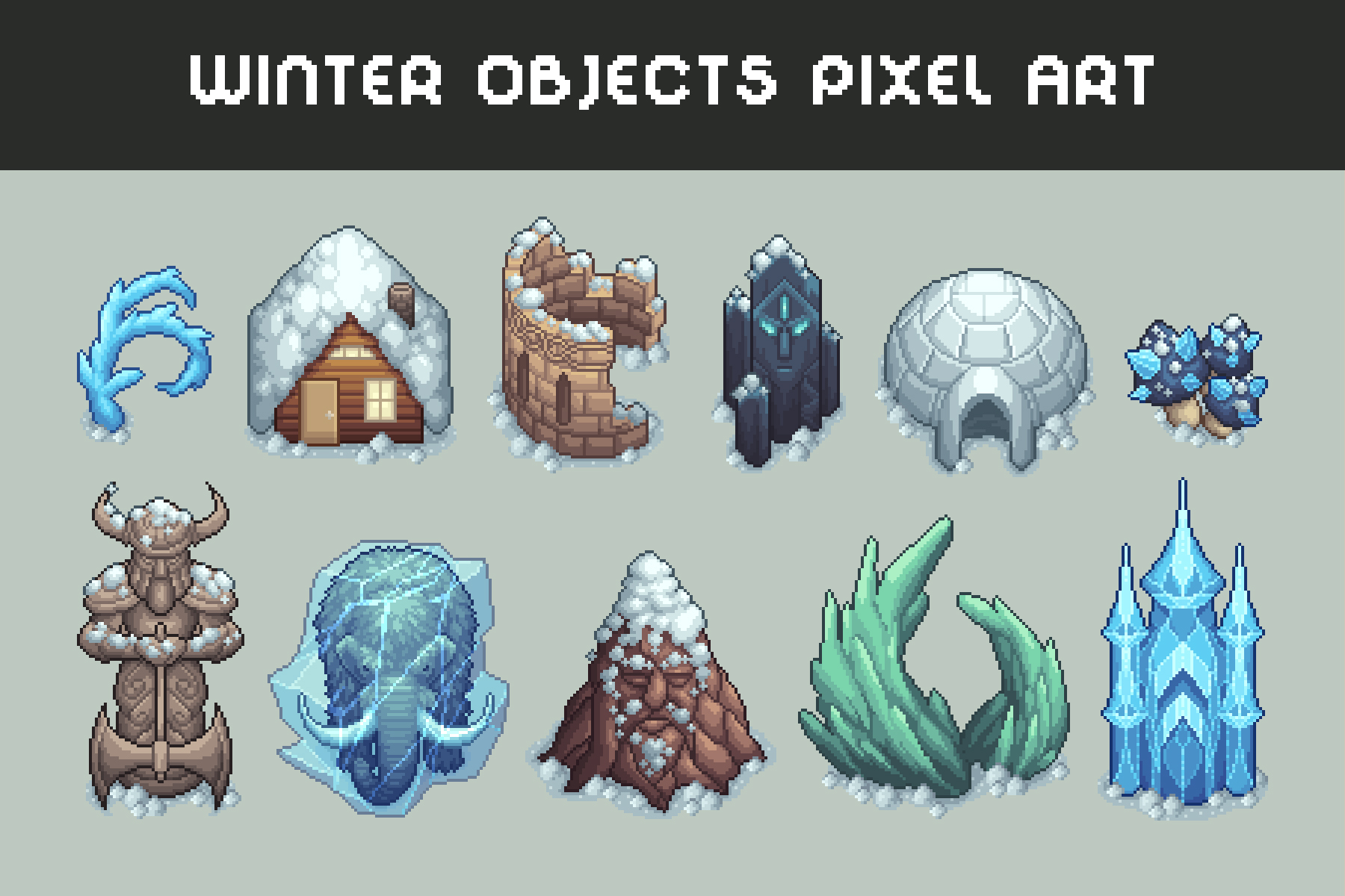 Top-Down Winter Objects Pixel Art Download - CraftPix.net