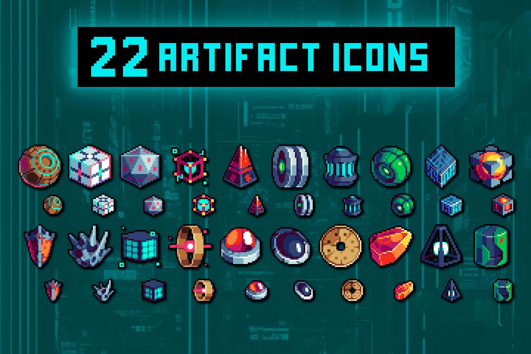 Artifact 32x32 Icons Pixel Art for Cyberpunk - CraftPix.net Artifact 32x32 Icons Pixel Art for Cyberpunk - CraftPix.net