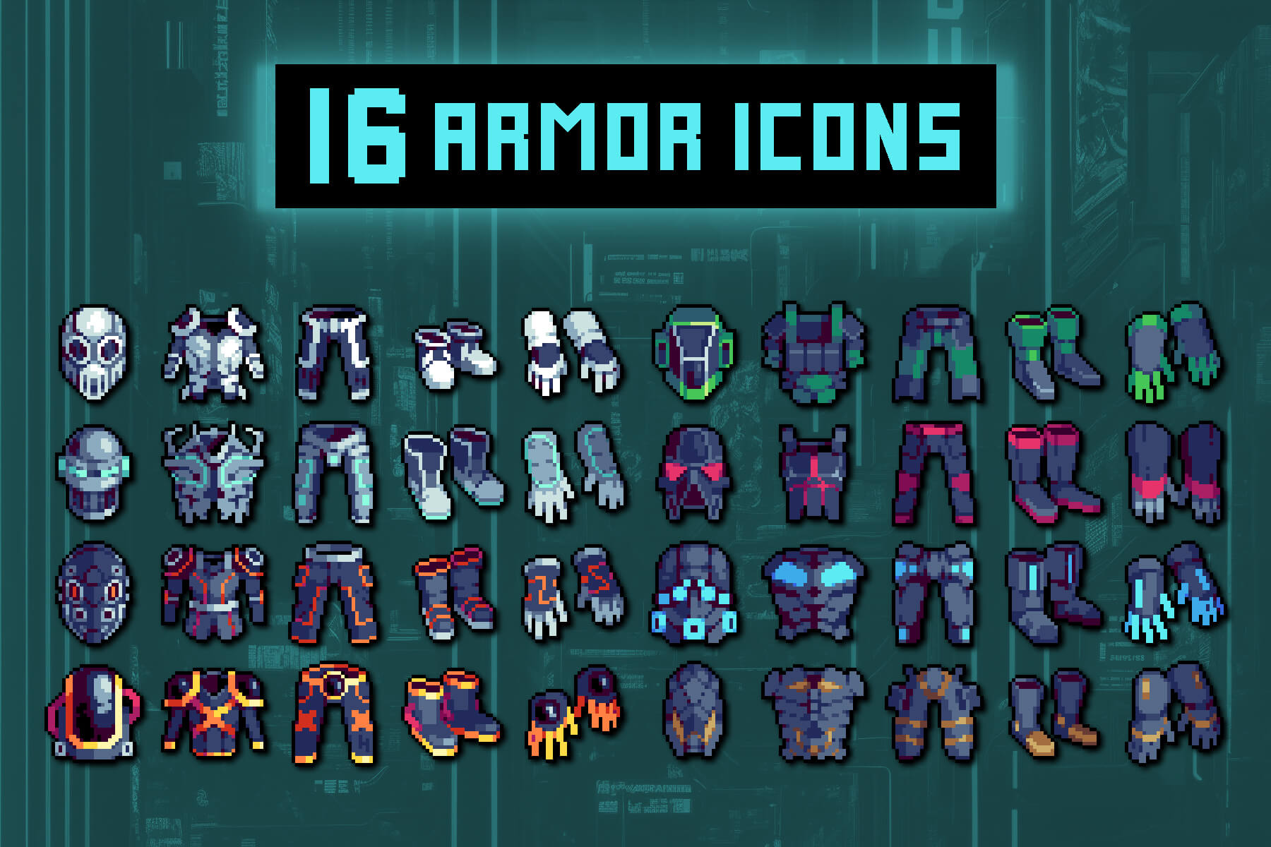 Cyberpunk Armor 32x32 Icons Pixel Art - CraftPix.net Cyberpunk Armor 32x32 Icons Pixel Art - CraftPix.net