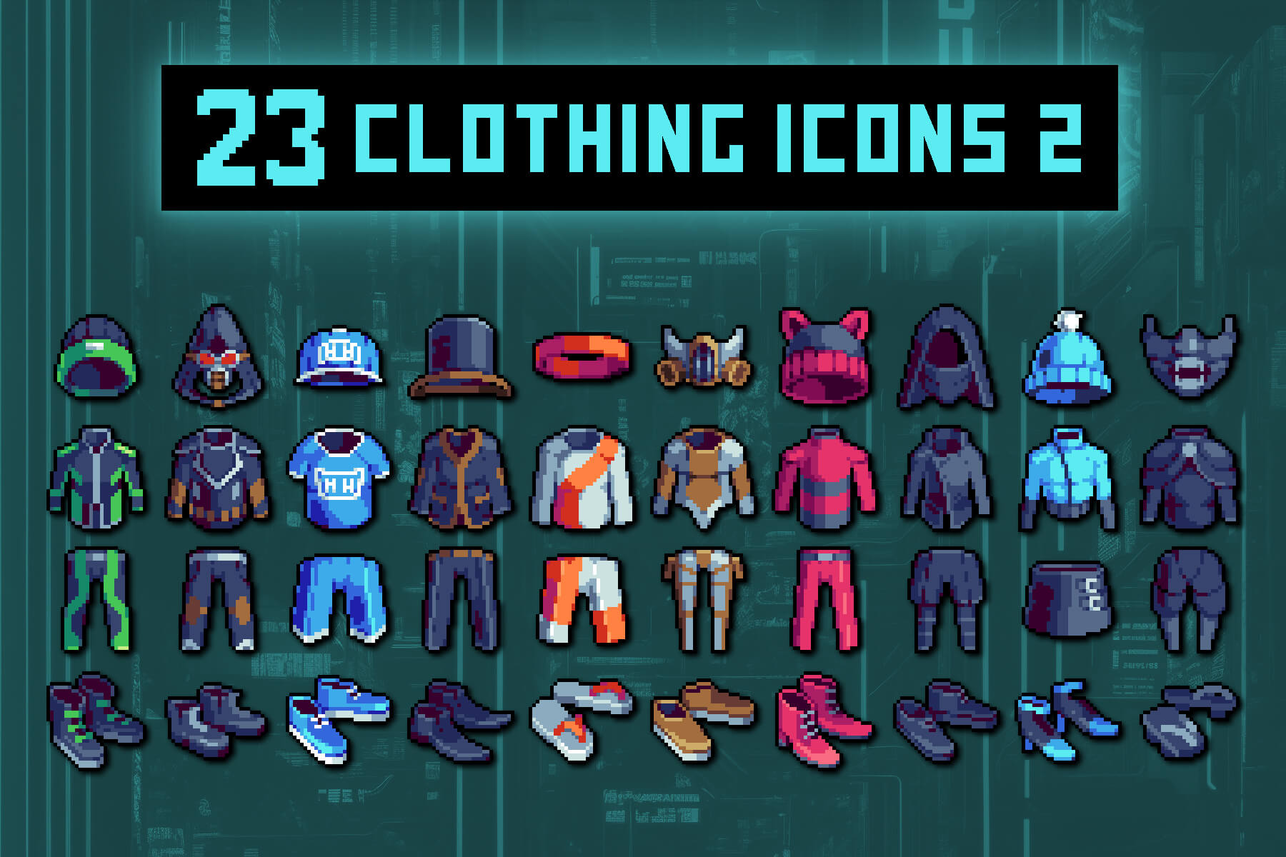 Cyberpunk Clothes 32x32 Pixel Art Icon Pack - CraftPix.net