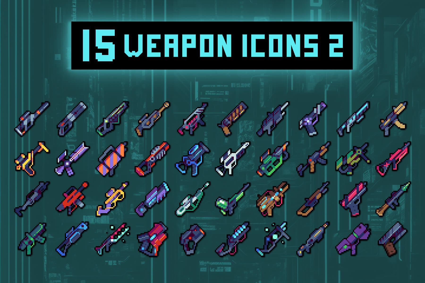 Cyberpunk Firearm Pixel Art 32x32 Icons - CraftPix.net Cyberpunk Firearm Pixel Art 32x32 Icons - CraftPix.net