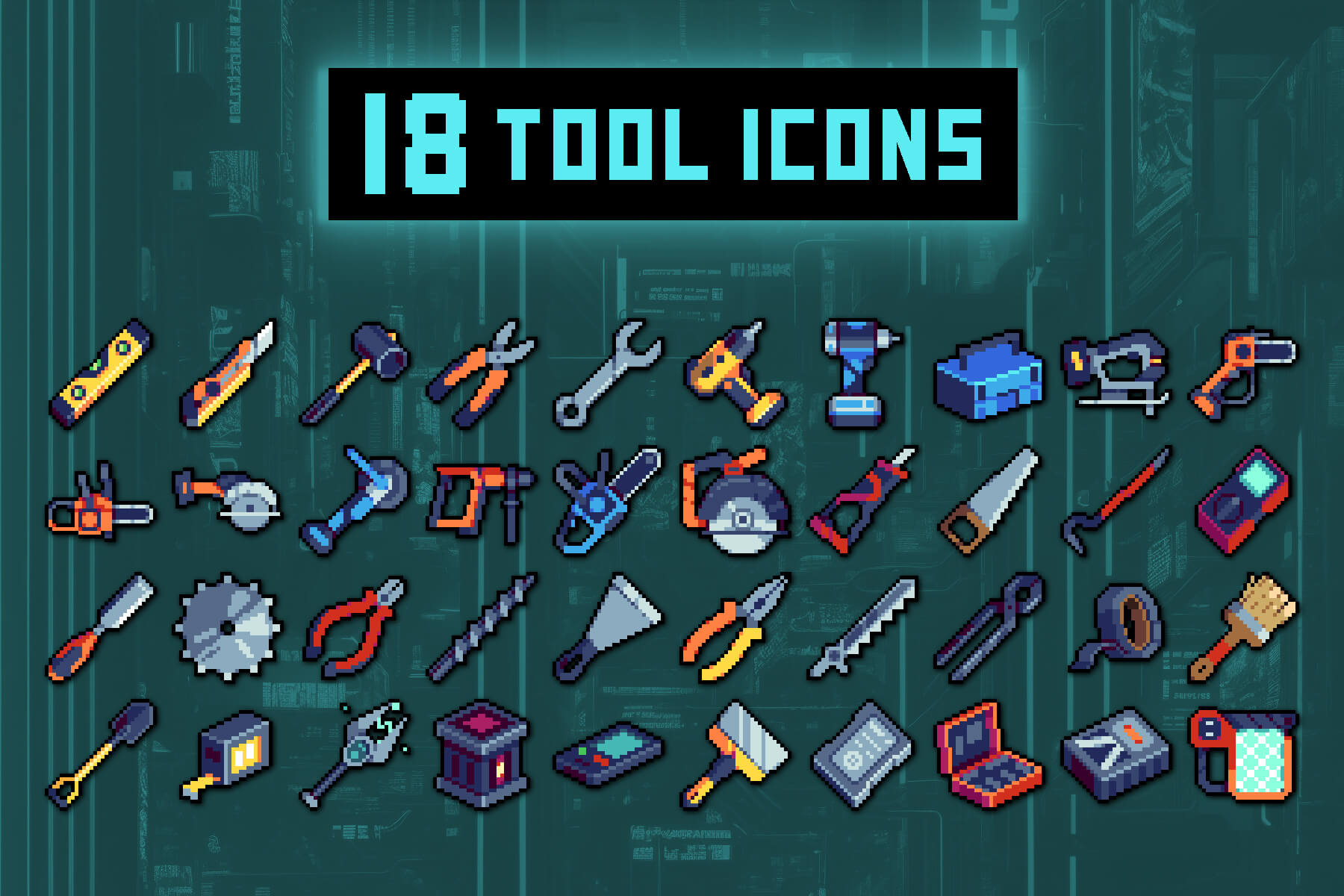 Cyberpunk Tool 32x32 Icons Pixel Art - CraftPix.net