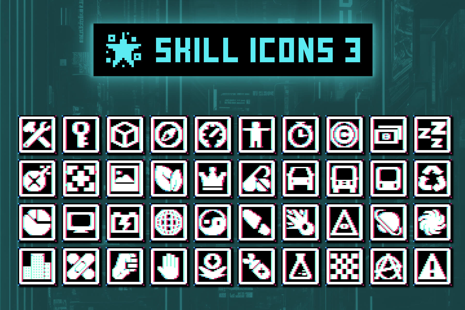 Cyberpunk Skills Pixelated Icon Pack - CraftPix.net