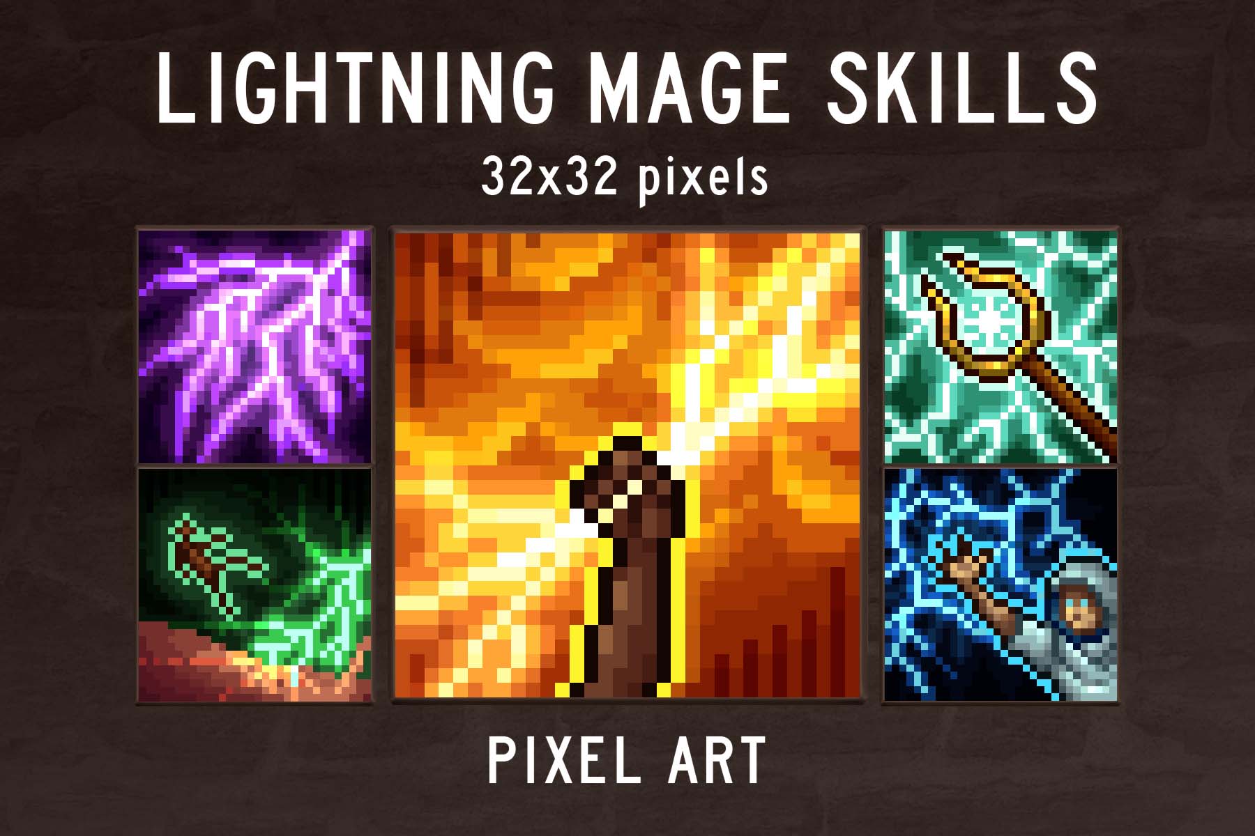 Lightning Mage Icons 32x32 Pixel Art - CraftPix.net