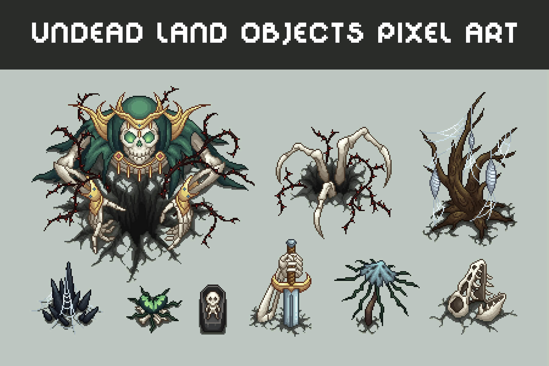 The Top-Down Undead Land Objects Pixel Art - CraftPix.net