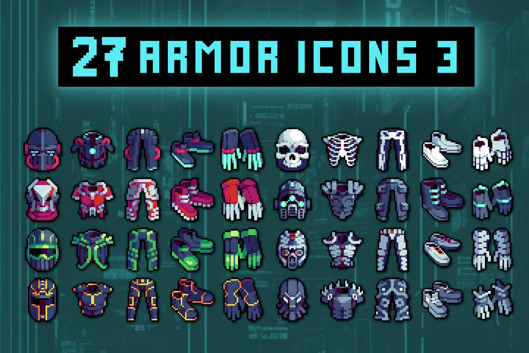 Cyberpunk Armor Icon Game Asset Pixel Pack - CraftPix.net