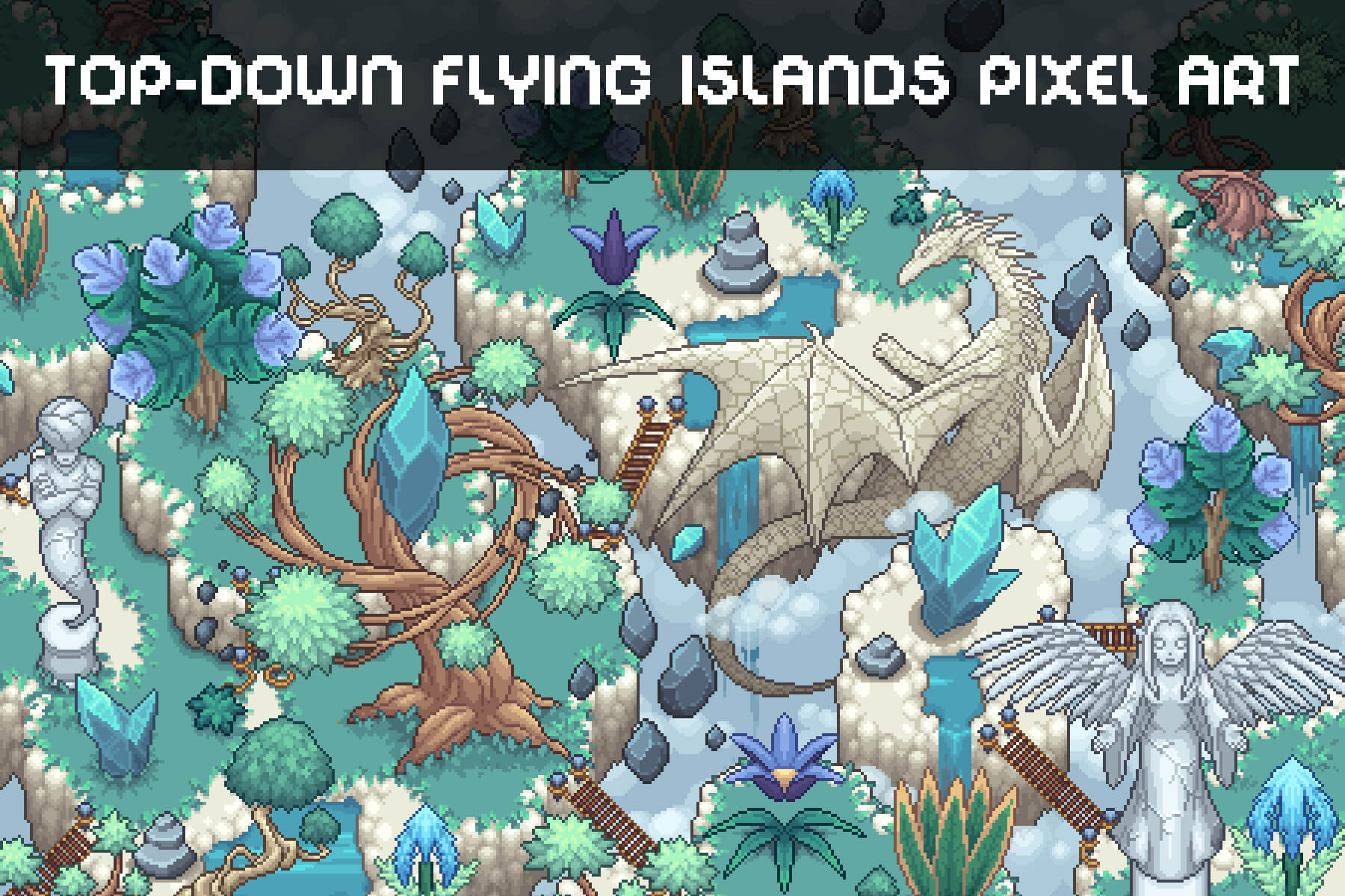 Flying Islands Pixel Art Top-Down Tileset - CraftPix.net