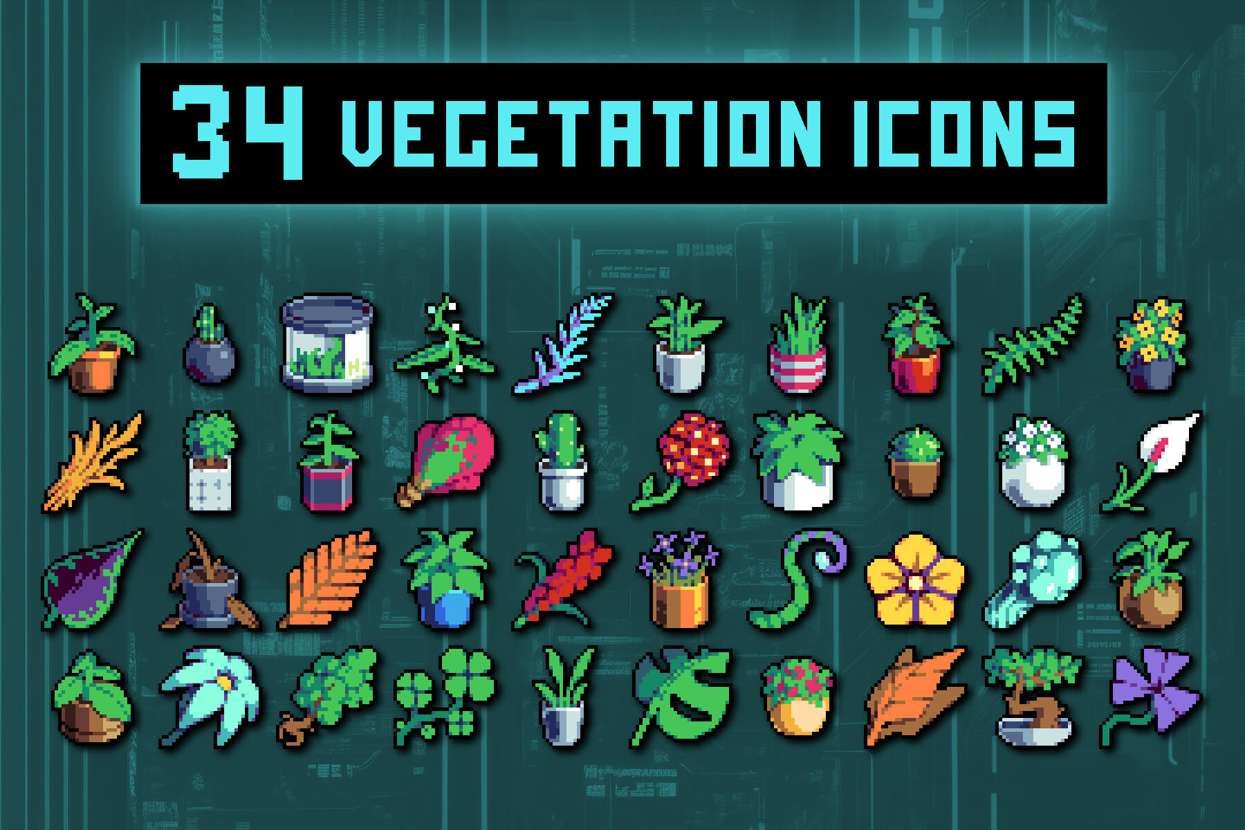 Vegetation Icons 32x32 Pixel Art Download - CraftPix.net