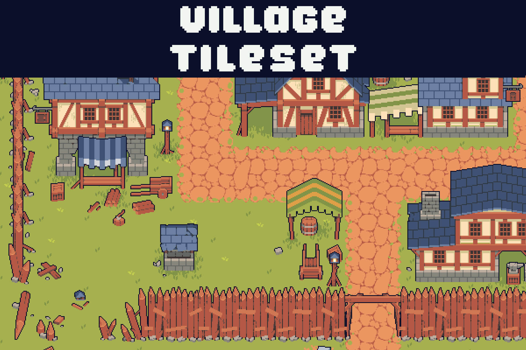 Free Village Pixel Tileset for Top-Down Defense - CraftPix.net