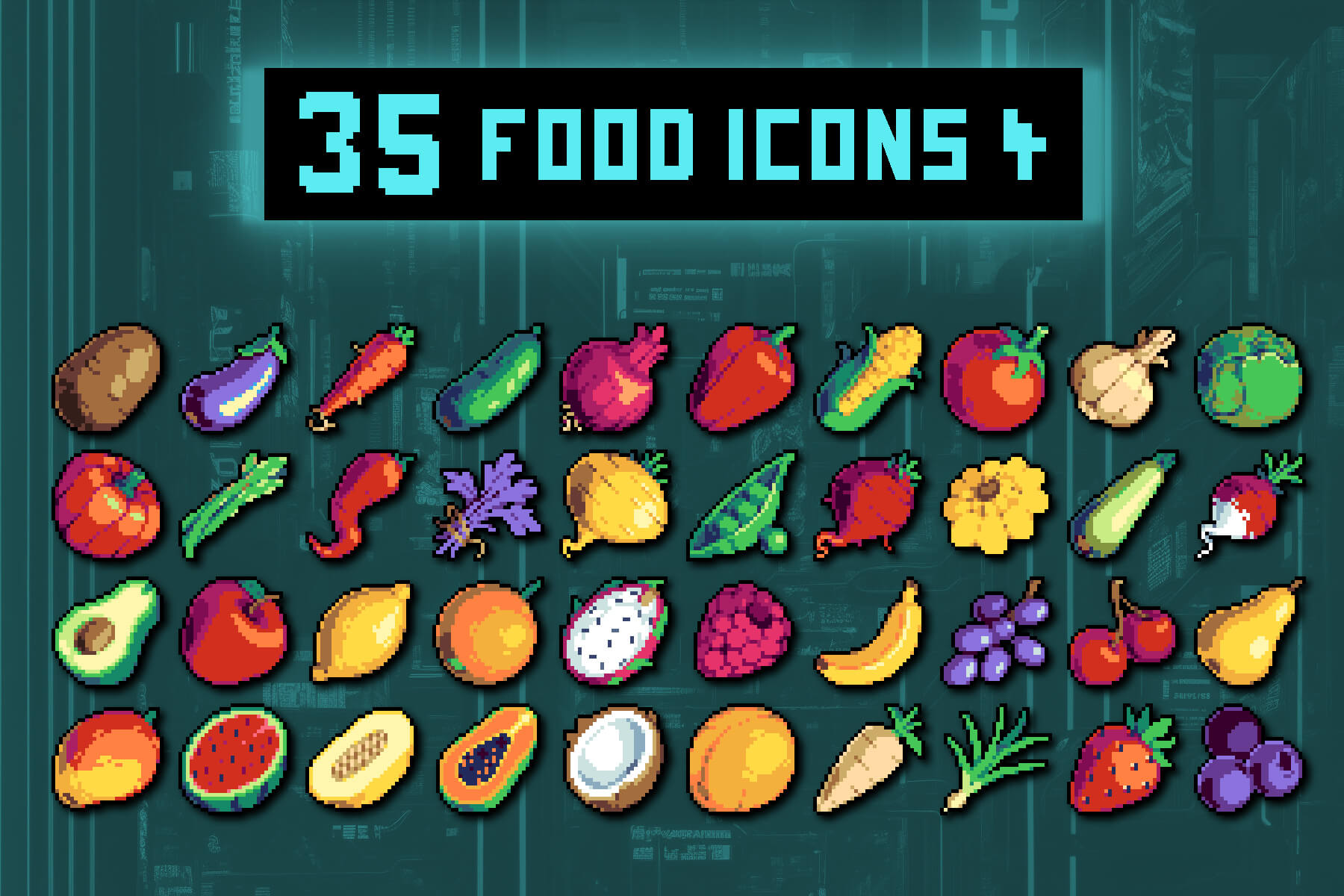 Fruit and Vegetables 32x32 Icons Pixel Art - CraftPix.net