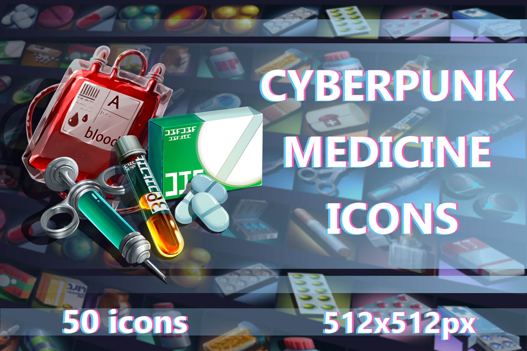 Free Cyberpunk Medicine Icons Download - CraftPix.net