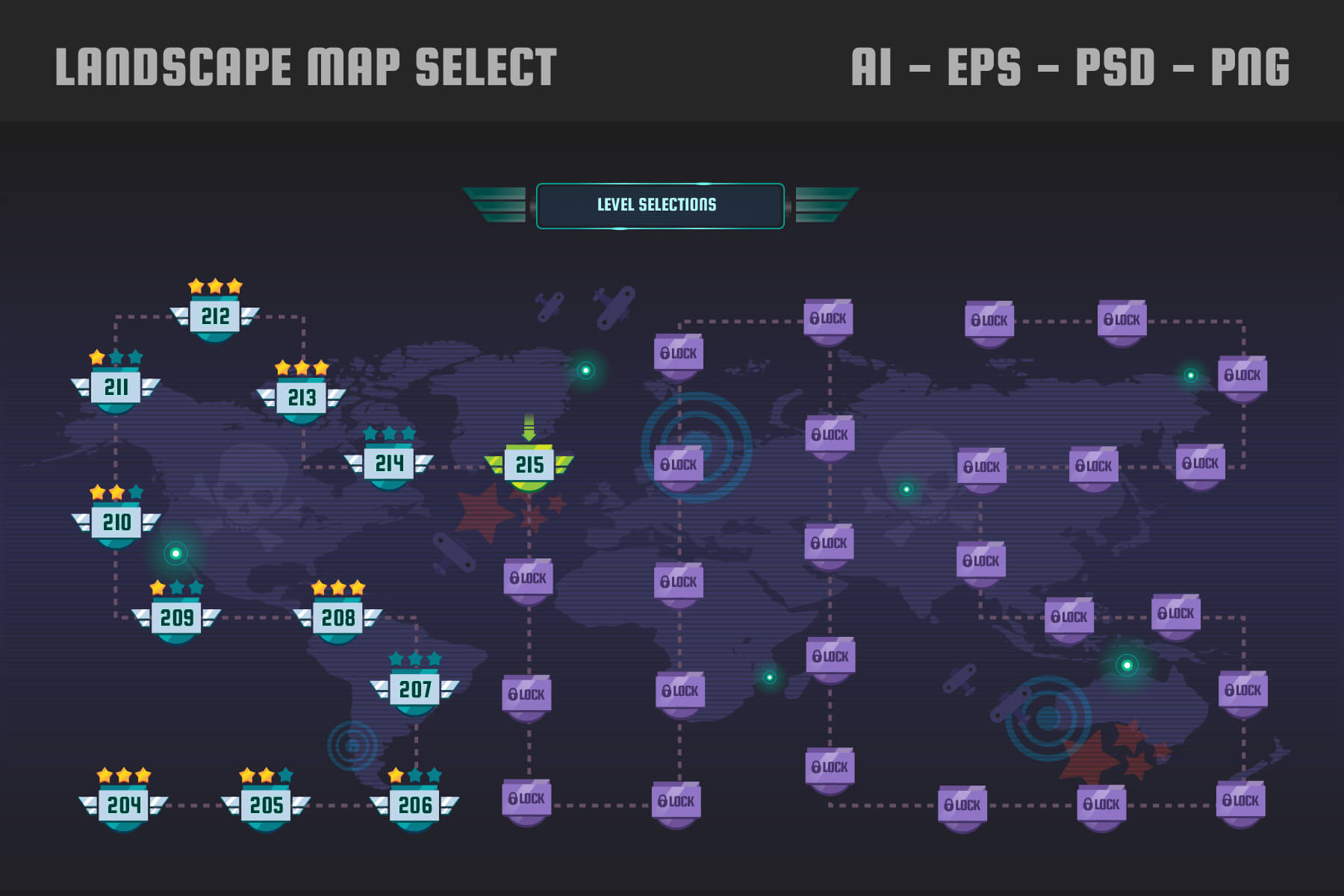 The 2D Level Map Asset Pack for Military Games - CraftPix.net