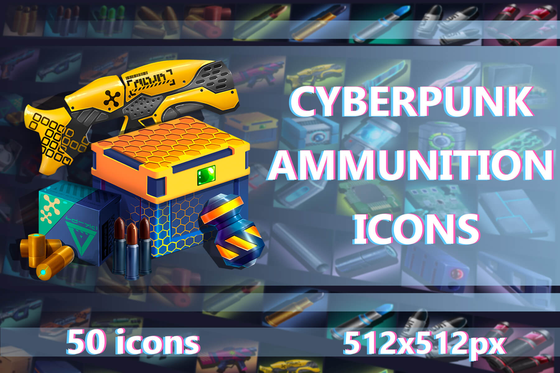Cyberpunk Ammunition Game Icons Pack - CraftPix.net