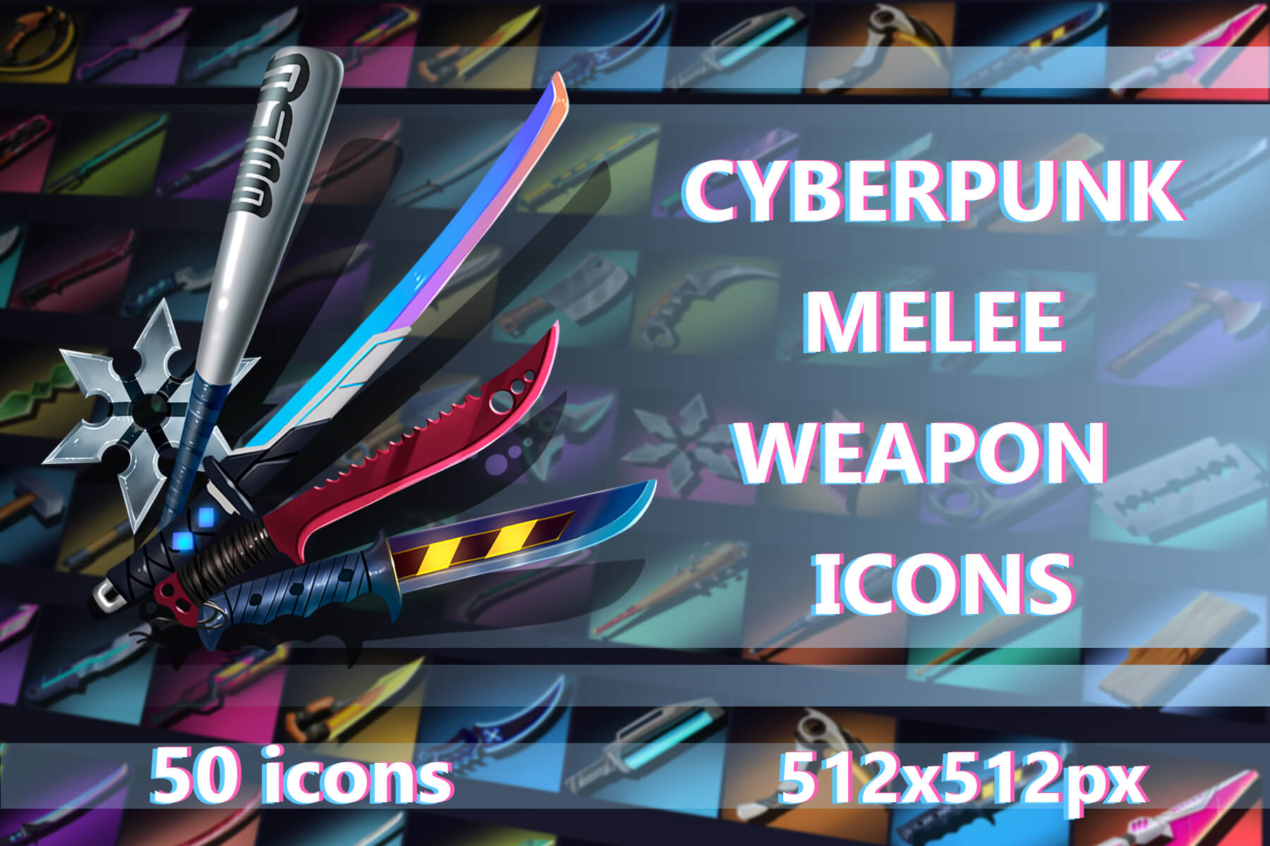 Cyberpunk Melee Weapon Game Icons - CraftPix.net