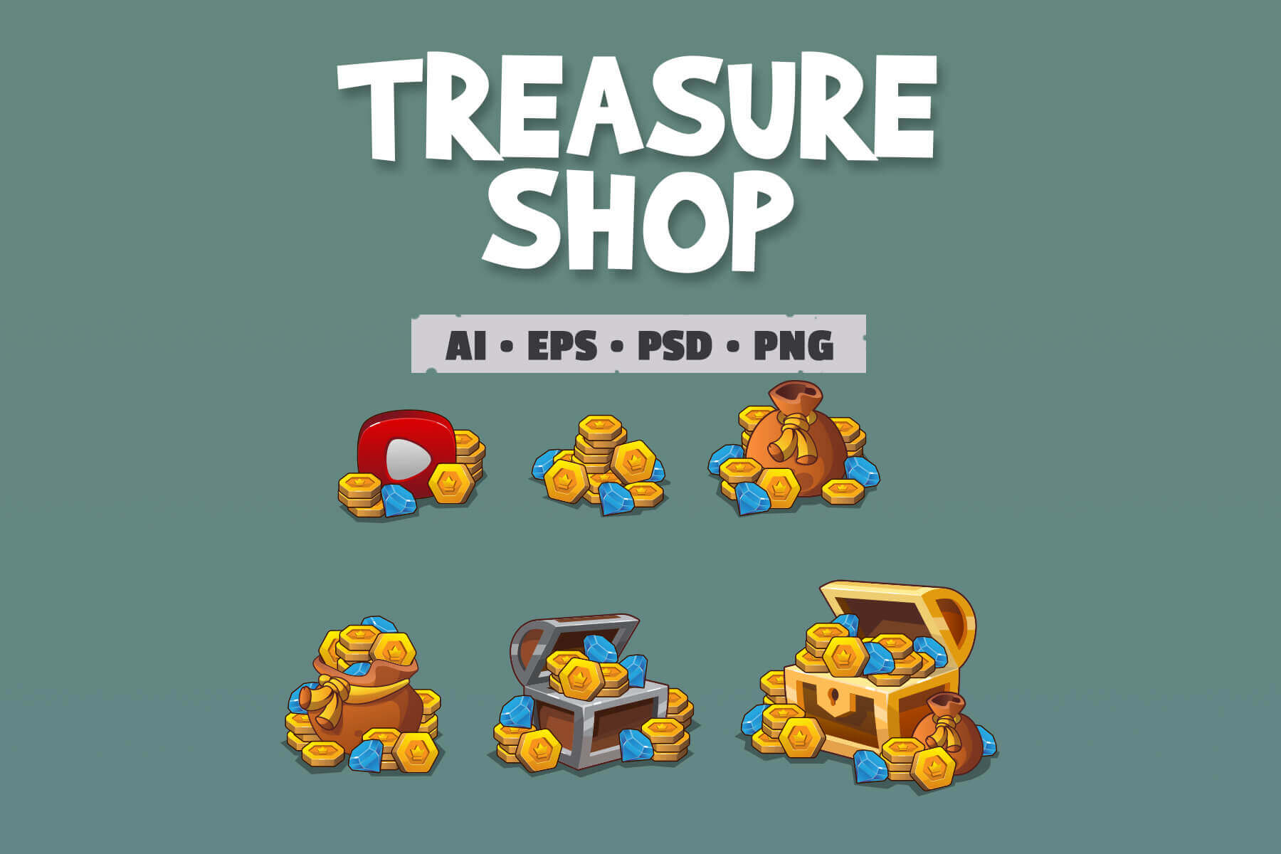 Gold Coins and Chests Game UI Pack - CraftPix.net